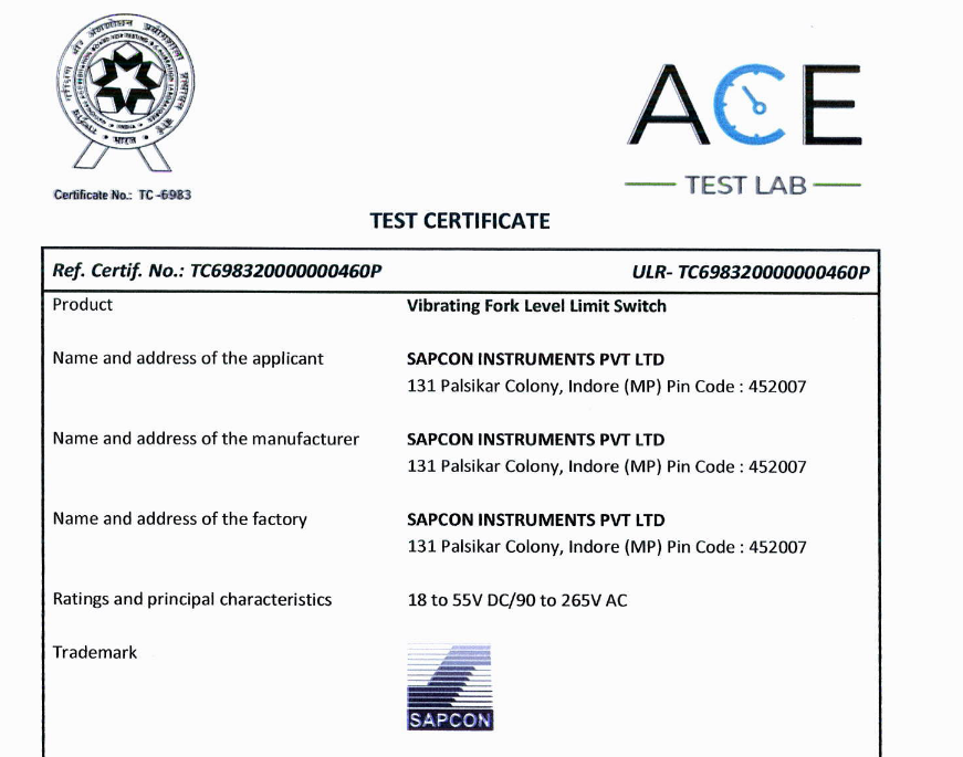 Vibration Testing Certification for Vibrating Fork Level Sensor